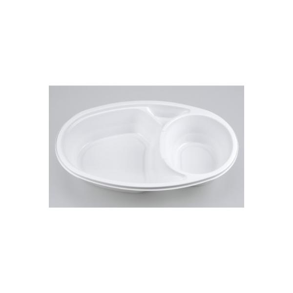 BF-213 ホワイト 本体◇定番のカレー容器です。◇お弁当屋さんで人気です。●本体：レンジ対応●素材：BF●耐熱温度：１０５℃　　　　　●サイズ：２４３×１５６×４５mm ●入数：５０枚