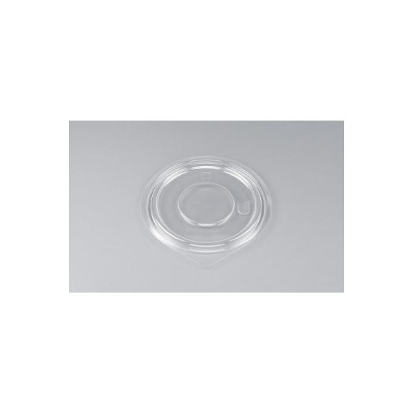 BF-384 平嵌合蓋（U字穴） ◇煮込みや惣菜の容器です。◇スープメニューに最適な鍋型の容器です。◇汁物がこぼれにくい内嵌合タイプの容器です。●蓋：レンジ不可●素材：OPS●耐熱温度：８５℃　　　　　●サイズ：φ１２１×０mm ●入数：50枚