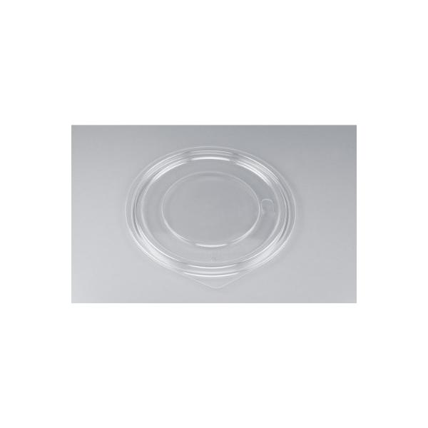BF-386 平嵌合蓋（U字穴） ◇煮込みや惣菜の容器です。◇スープメニューに最適な鍋型の容器です。◇汁物がこぼれにくい内嵌合タイプの容器です。●蓋：レンジ不可●素材：OPS●耐熱温度：８５℃　　　　　●サイズ：φ１７９×０mm ●入数：50枚
