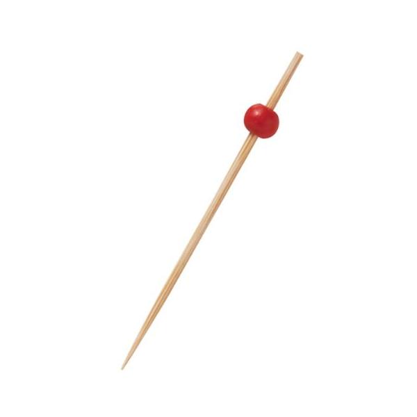 赤珠ピックス　7cm◇シンプルな紅白珠が食材を引き立てます。◇竹串はシンプルなスタンダードモデルの丸串から料理に合わせた様々な形状の串があります。◇創作に最適ななカタチで、機能性に優れた実用的な竹串です。◇竹100％で作っていますので使うと...