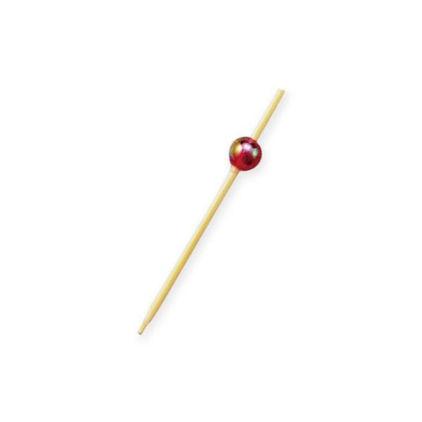 ビーズピックス 赤　5cm◇カラフルなビーズ珠をあしらった串です。◇パーティやレセプションなどオードブルに高貴な彩りを添えます。◇竹串はシンプルなスタンダードモデルの丸串から料理に合わせた様々な形状の串があります。◇創作に最適ななカタチで、...