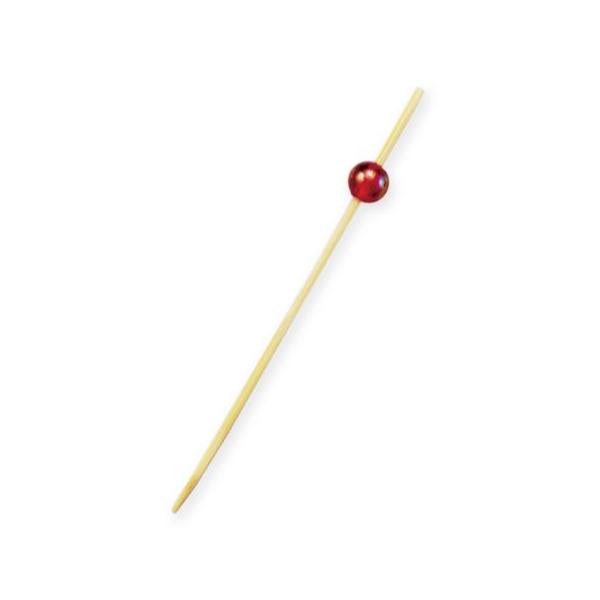 ビーズピックス 赤　7cm◇カラフルなビーズ珠をあしらった串です。◇パーティやレセプションなどオードブルに高貴な彩りを添えます。◇竹串はシンプルなスタンダードモデルの丸串から料理に合わせた様々な形状の串があります。◇創作に最適ななカタチで、...
