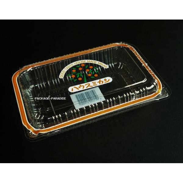 ハウスミカン専用パック　商品名：ハウスミカンツリーＬ　ボタン嵌合サイズ：外寸/195×132×32mm（フタ16mm）　内寸/175×110×32mm（フタ16mm）1枚重量：9.5g材質：OPS入数：100個用途：ハウスミカンLサイズ＝5...