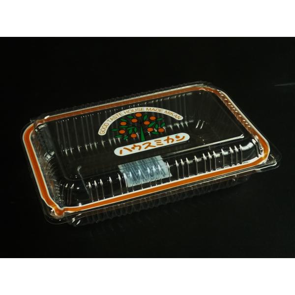 ハウスミカン専用パック　商品名：ハウスミカンツリーM　ボタン嵌合サイズ：外寸/185×125×32mm（フタ16mm）　内寸/165×107×32mm（フタ16mm）1枚重量：8.7g材質：OPS入数：600個用途：ハウスミカンMサイズ＝6個