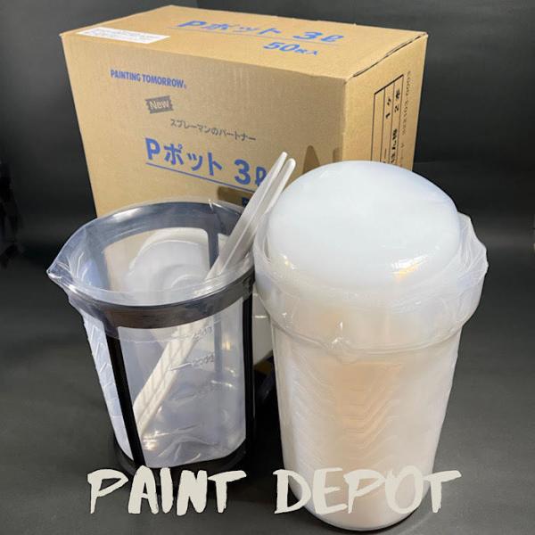 調色作業の必需品各サイズと容器のみの販売もございます。サイズ：3Lセット内容：容器×50枚、スタンド×1個、かくはん棒 ×2本、フタ×3枚