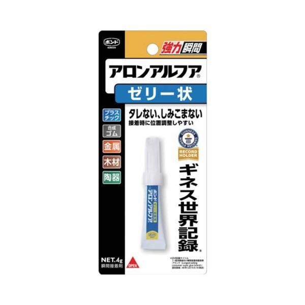 ●用途：硬質プラスチック・ゴム・陶磁器・金属・木などの接着。●特長：ゼリー状、タレない、しみ込まない。用途が広い。瞬間接着剤。●サイズ：W84×D18×H190
