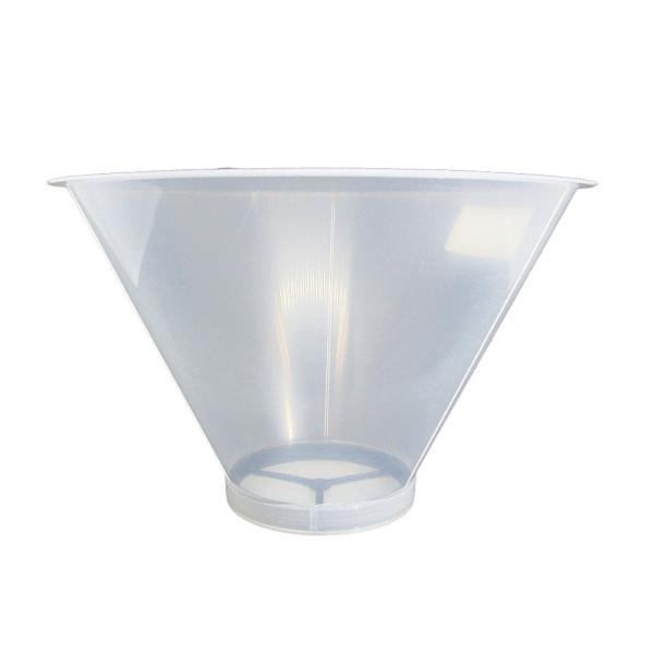 ●特長、用途：濾過時間が早く塗料が残らない、再使用が可能。●材質：ポリプロリレン（本体）、ポリエステル（フィルター）●直径約128ミリ、高さ約83ミリ、フィルター部分約50ミリ●リング色：黒