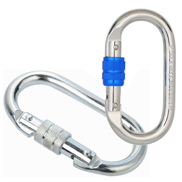 【商品説明】※※こちらの商品は2個セットのお得商品ページです※※登山用 頑丈カラビナです。縦方向の強さはなんと25KN(2.5トン)まで対応！※ロック時の耐荷重です。左右対称O型の扱いやすいカラビナですので、登山入門者の他、災害時緊急用、キ...