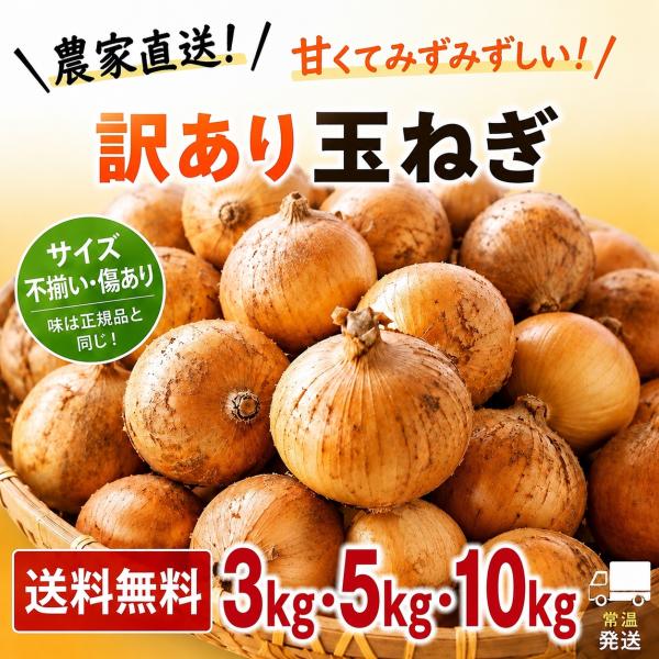 【訳あり】滋賀県産 玉ねぎ 3kg・5kg・10kg送料無料！農家直送！甘みたっぷり！毎日の料理に使いやすい、大容量3kg・5kg・10kgの玉ねぎをお届けします。━━━━━━━━━━■ 訳ありでも美味しい！サイズ不揃い・変形・キズなどが含...