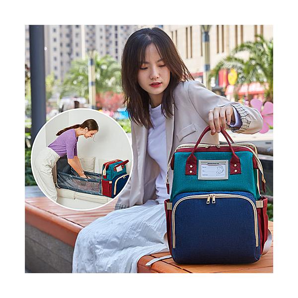 ベビーベッド＆マザーズリュック2in1：折りたたむと、軽くて、携帯も便利です。旅行や帰省などの途中で、公共の場所でも小さな空間で赤ちゃんに快適な眠る環境を与えることができます。子育て、普段使い、通勤にもいろんなシーンで使用できるマザーズバッ...