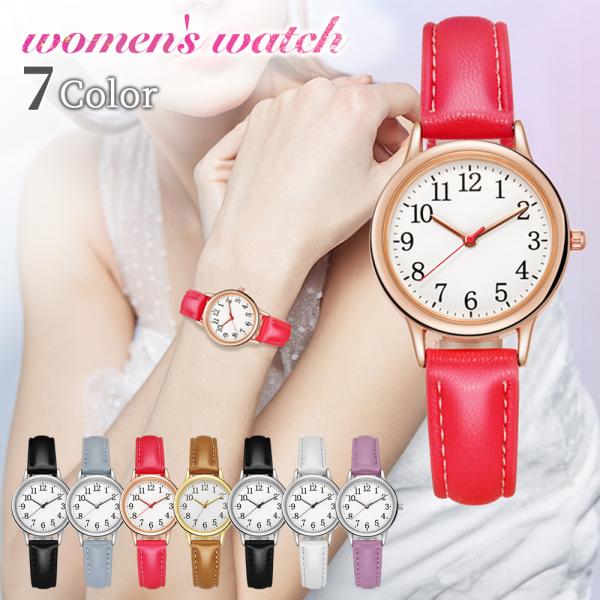 シンプルデザインでビジネスからプライベートまでどんなシーンでも使いやすいデザインです。サイズ盤面約30mm、ベルト幅約15mmになります。カラーはグリーン、ブラウン、ピンク、ホワイト、ブラック、ブルー、パープルになります。