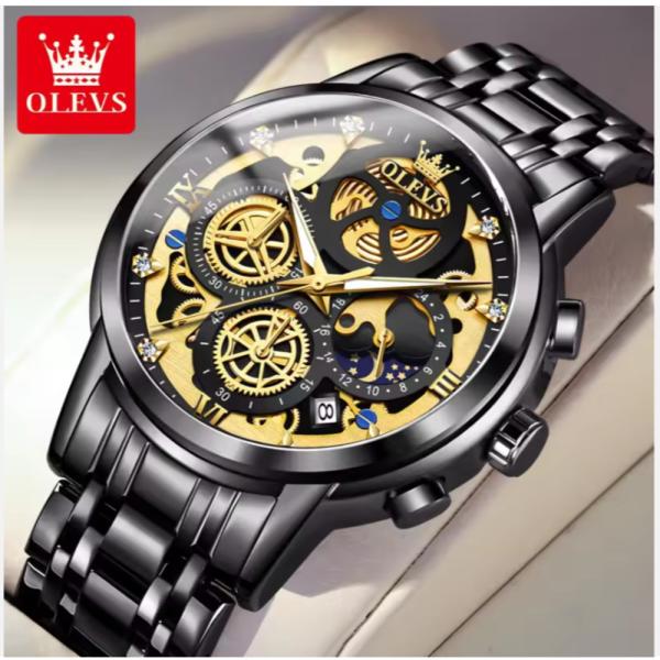 残り在庫数(本日0:00時点)：1黒【OLEVS】高級多機能自動腕時計 ? スケルトンデザイン エレガンスと機能性を兼ね備えた、究極の1本OLEVSが誇る最新モデルは、精緻なスケルトンデザインと輝くゴールドギアを組み合わせた高級感あふれる逸...