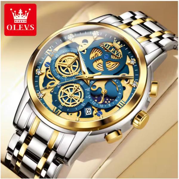 残り在庫数(本日0:00時点)：1青【OLEVS】高級多機能自動腕時計 ? スケルトンデザイン エレガンスと機能性を兼ね備えた、究極の1本OLEVSが誇る最新モデルは、精緻なスケルトンデザインと輝くゴールドギアを組み合わせた高級感あふれる逸...