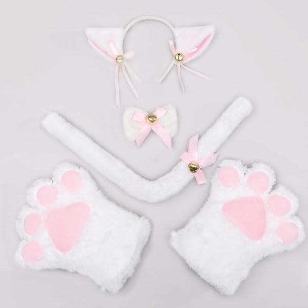 残り在庫数(本日0:00時点)：2白可愛らしい猫耳、手袋、しっぽがセットになったコスチュームです。もこもこした素材でふわふわネコちゃんになれちゃう！特別なイベントなどにぴったりです。セット内容・猫耳カチューシャ・しっぽ・チョーカー・手袋サイ...