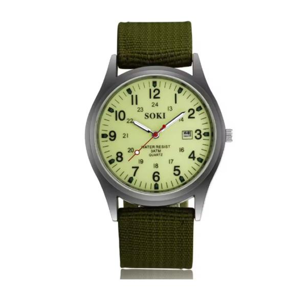 残り在庫数(本日0:00時点)：16緑商品詳細名称メンズクォーツ腕時計素材ナイロン、ステンレス形状円サイズフェイス直径: 43mmフェイス厚: 15mmバンド長: 230mmバンド幅: 23cm重さ：72gカラーアーミーグリーン商品特徴ミリ...