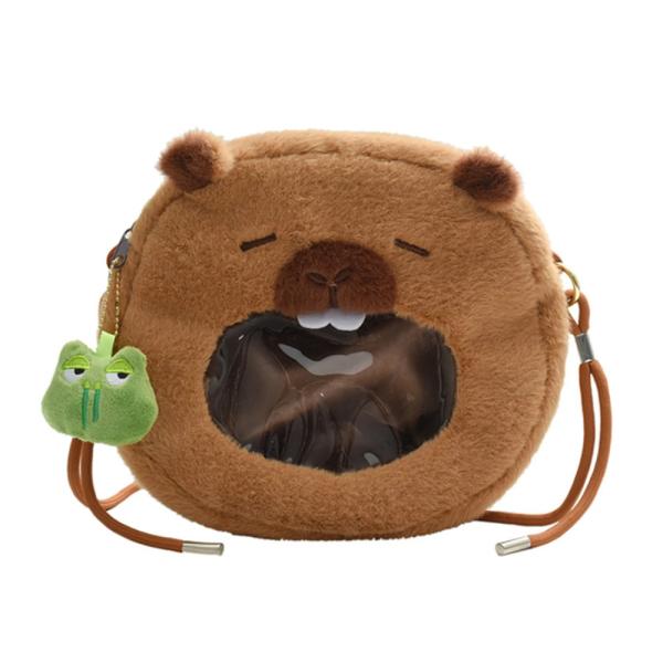 残り在庫数(本日0:00時点)：3【商品説明】カピバラをモチーフにした、かわいいぬいぐるみ風ポーチです。ふわふわとした見た目で、子供用バッグや小物入れとして使いやすいアイテムです。ショルダーバッグ感覚で持ち歩けるため、お出かけやイベント、普...