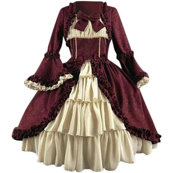 残り在庫数(本日0:00時点)：1赤Mエレガントでクラシカルな雰囲気を纏うレトロ調ミディアムドレスです。大きく広がるスカートと配色デザインが特徴で、ヴィンテージ感あふれる上品なシルエットを演出します。ウエストを引き締めるデザインとスクエアネ...