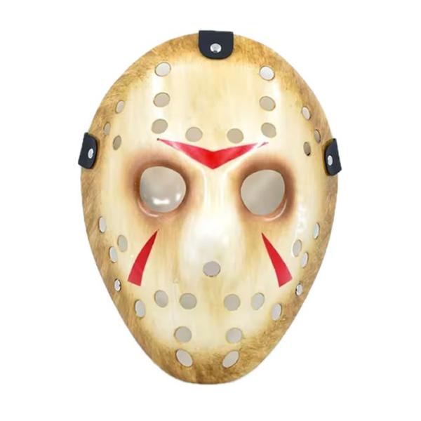 残り在庫数(本日0:00時点)：3ハロウィンなどに最適な、ホラー映画のキャラクターを彷彿とさせるホッケーマスク（ジェイソンマスク）です。商品の特徴：クリームがかった色合いに、赤のV字型と斜めのラインが描かれた、汚れや血痕のようなペイントが施...