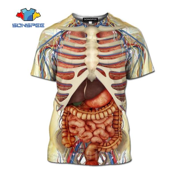 残り在庫数(本日0:00時点)：2骨あり-M骨あり-M内臓 Tシャツ 3Dプリント おもしろTシャツ スケルトン 人体模型 ハロウィン 文化祭 パーティーネタ メンズ  男性 半袖   解剖学デザインTシャツ    インパクトのある解剖学デ...