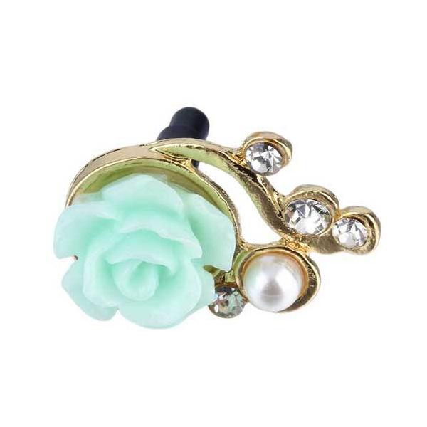 残り在庫数(本日0:00時点)：6グリーングリーン 美しいローズモチーフのイヤリング 淡い色合いの花とパールのアクセント 上品で華やかな印象を与えるアイテム デイリーから特別な日まで幅広く使用可能3.5mmイヤホンジャックに差し込むだけの簡...