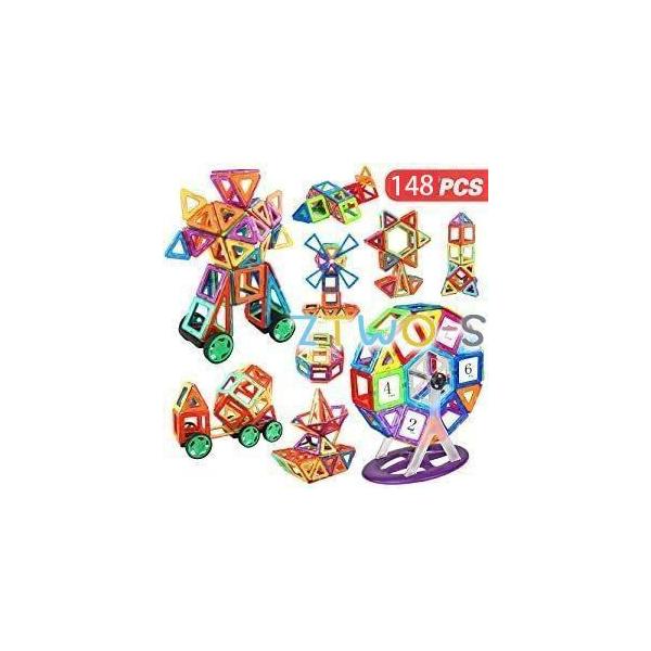 【注意事項】小さな磁石を内蔵しています。誤飲する危険性があるためお子様が口の中に入れないようご注意ください。【大なマグネットブロック148点セット】専用収納ケースかんらんしゃ、動きできる車、ロケット、砂時計、電車、亀ちゃん、カタツムリ、宝石...