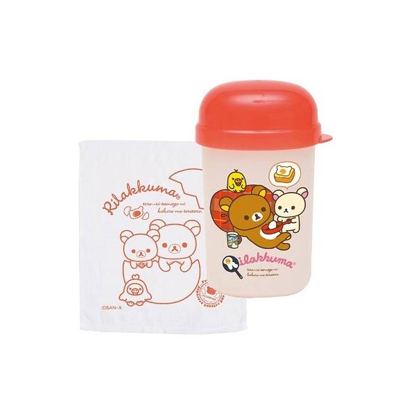 ランチタイムや遠足、行楽に便利なおしぼりセット。素材：綿100％、ポリプロピレン製ケースサイズ：約105×60×45mm、おしぼり約330×285mm