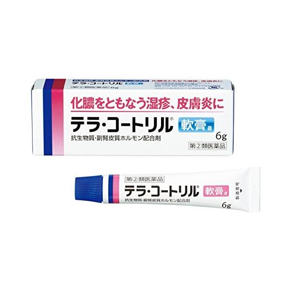 テラ・コートリル軟膏a 6g　ゆうパケット便　【指定第2類医薬品】●テラ・コートリル軟膏ａは優れた抗炎症作用を示すヒドロコルチゾン(副腎皮質ステロイド)とグラム陽性菌及び陰性菌などに広い抗菌力を示すオキシテトラサイクリン塩酸塩を配合していま...