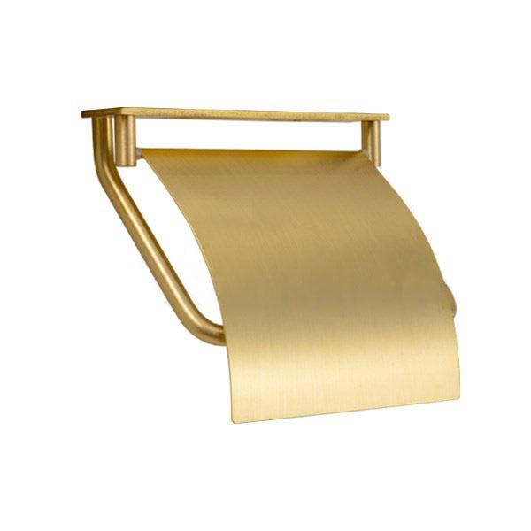 天板・カウンターの裏に取り付ける天付けタイプのトイレットペーパーホルダー。コストコ・大容量ペーパーが使えます。【仕様】材質：真鍮サイズ：W140×D70×H125（mm）色／表面仕上げ：金色 / 真鍮ヘアライン仕上げ磨いた無垢の表面にヘアラ...
