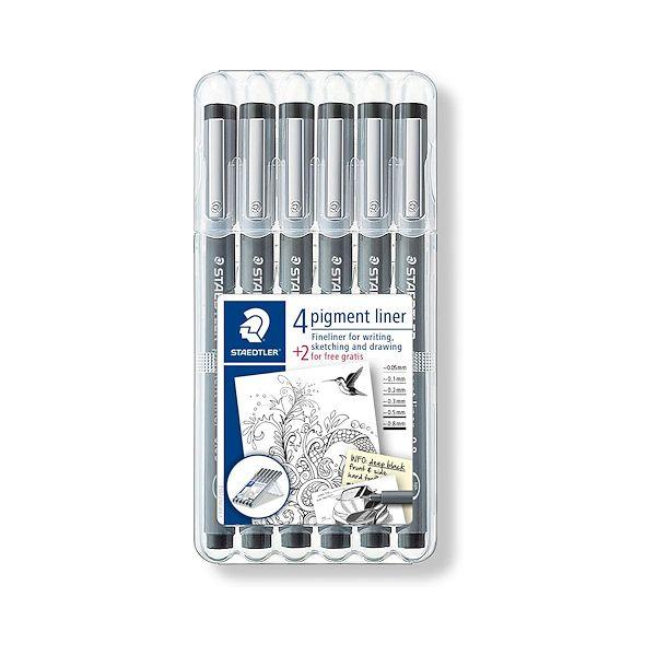 ●ピグメントライナー　6本セット種別　：　ドローイングペン品番　：　308 SB6P発売　：　STAEDTLER ／ ステッドラー寸法　：　74×151×18mm，89g（パッケージ）　　　　　135×12.8×10.5mm，8g／本インク...
