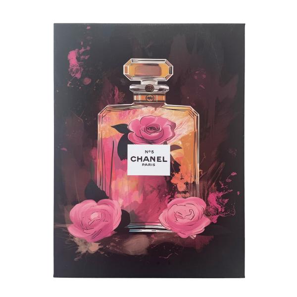 【商品説明】深みのあるダークトーンの背景に薔薇やシャネルといった華やかさが融合した印象的なアート作品です。クラシックな香水ボトルをメインに鮮やかなピンクのローズの色彩が大胆に重なり合い、女性らしさとモダンな感性を同時に表現しています。インテ...