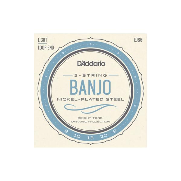 ダダリオの5弦バンジョー弦。5-String Banjo, Nickel Plated, Light, 9-20D:0.009B:0.010G:0.013D:0.020G:0.009
