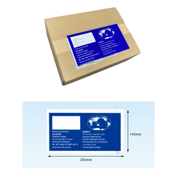 長３封筒がそのまま入ります。納品書在中を１４か国語（英語・日本語・中国語・韓国語・デンマーク語・マレー語・フランス語・ポルトガル語・ドイツ語・ロシア語・ヒンディー語・アラビア語・イタリア語・スペイン語）で表記しています。宛名用の透明の窓が付...