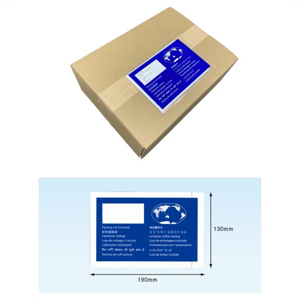 Ａ６やＡ４四つ折サイズの伝票などやハガキがそのまま入ります。納品書在中を１４か国語（英語・日本語・中国語・韓国語・デンマーク語・マレー語・フランス語・ポルトガル語・ドイツ語・ロシア語・ヒンディー語・アラビア語・イタリア語・スペイン語）で表記...