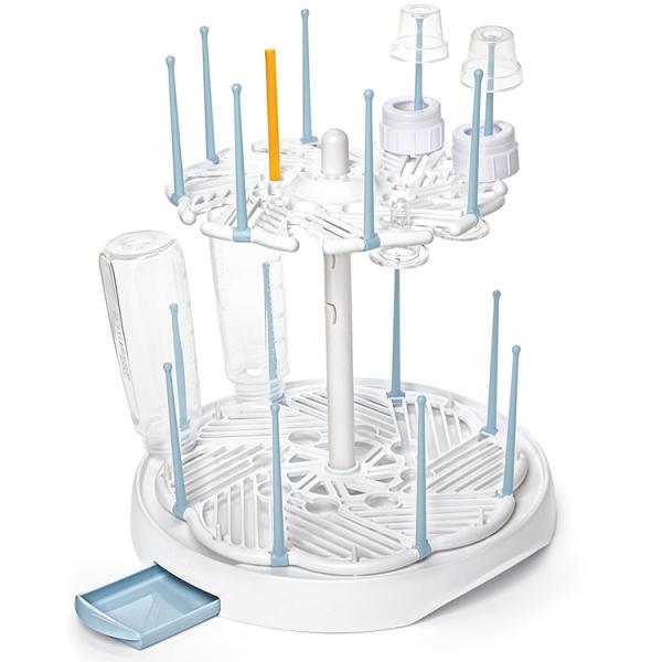 メーカー：MUNCHKINサイズ(約)：W30×L30×H28 cm最大16本のマグや哺乳瓶を掛ける棒があり、ニップルも差し込む事で効率よく乾かす事が出来ます。使用しない時は、ペグ(棒)をパタンを倒す事が出来水受け、排水の付け替えが可能【備...