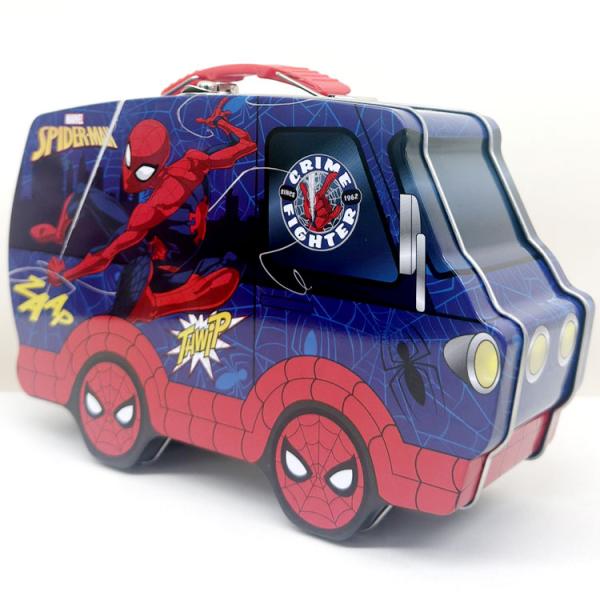 サイズ：(約) W 23cm × D 7.2cm × H 14cm  （ハンドル部分のぞく）スパイダーマンのかっこいい缶ボックス！お菓子やおもちゃ、小物を整頓して収納しておくのにも便利！！ハンドル付きで持ち運びやすく、プレゼントにもピッタリ...