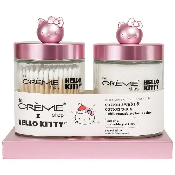 サイズ：(立った状態) 約21cm素材：ポリエステルLA発のコスメブランド 「 the creme shop 」とハローキティのコラボ商品日本未入荷で、キティちゃん好きにはぴったり！クリアタイプで中身が見える 蓋付き コットン&amp;綿棒...