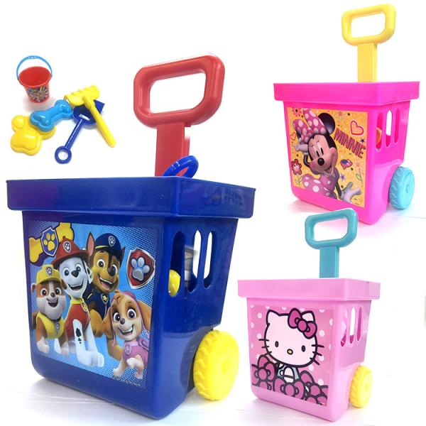 キャラクター：パウパトロール ハローキティ ミニーマウス サイズ： L19cm×W15cm×H32-43cm対象年齢：2歳からお砂場遊びセット内容：バケツ・スコップ・熊手・押し型×２・カート【備考】・ラッピング可(ラッピングバッグを商品と一...