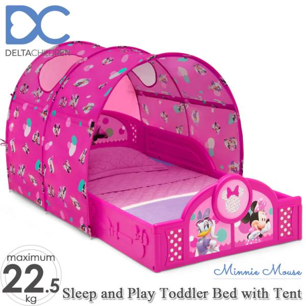 メーカー：Deltaサイズ：約 L138.5cm×W75cm×H79cm重さ：約 7kg対象年齢：1歳半から(メーカー参照)女の子が大好きなミニーちゃんのキャノピー付き幼児用ベッド秘密基地のようなテントベッドでベッドタイムが楽しみ！※マット...