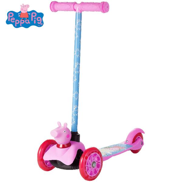 サイズ：本体(約)：L57×W23×H62cm対象年齢：3歳から5歳(33kg)まで(メーカー参照)子供達に大人気のペッパピッグから光るキックスクーター３輪のキックスクーターはスピードが出にくく、転倒しにくい事からはじめてのキックスクーター...