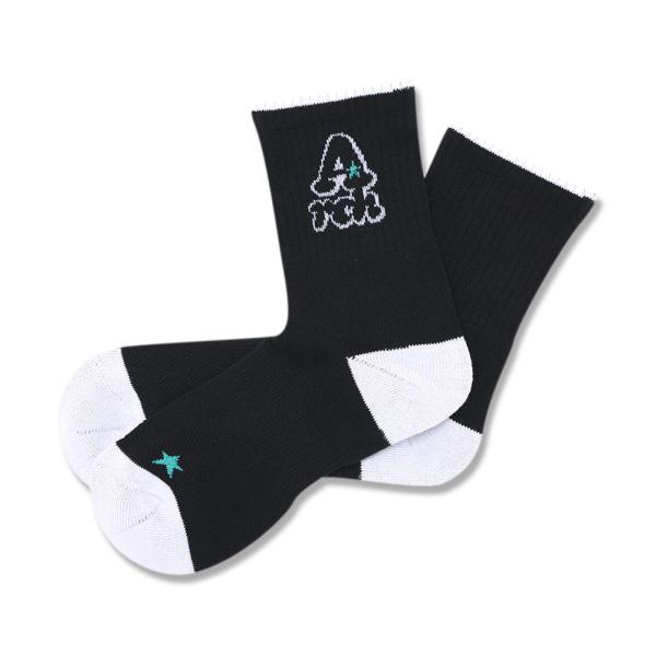 【商品名】playful logo crew socks メンズ レディース ユニセックス ジュニア バスケットボール バスケ ミニバス ソックス 靴下 ミドルソックス 練習用 カジュアル デイリーユース【カラー】ブラック×ホワイト【素材】...