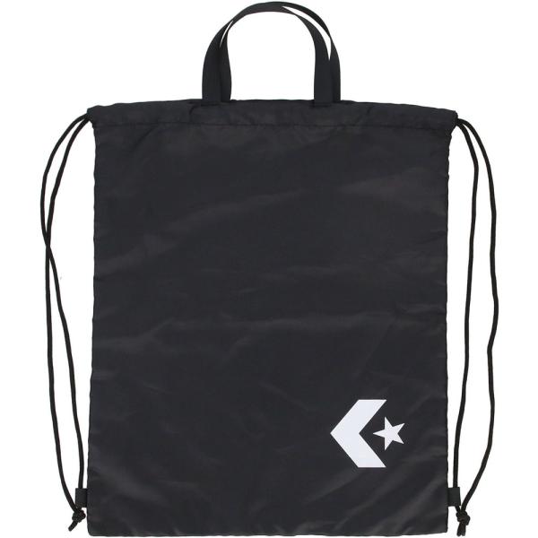 コンバースのナップサック。体育館内や宿泊先からのちょっとした移動にも便利な巾着。バスケットボール収納可、シューズ収納可、A3サイズ対応、長財布横向きに収納可、ペットボトル500ml縦向き・横向き収納可ブラック×ホワイトバスケ ばすけ バスケ...