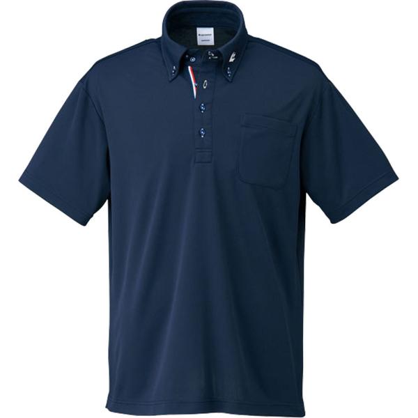 【商品名】ボタンダウンシャツ【カラー】2900ネイビー【素材】バードアイメッシュ（ポリエステル100％）【機能】吸汗速乾【原産国】中国【特長】移動着として大活躍するチーム対応ポロシャツ。ボタンダウン採用。もちろん吸汗速乾に優れて快適です。