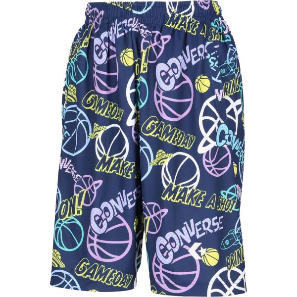 【商品名】Jr.プラクティスパンツ(ポケット付き) ジュニア キッズ 子ども バスケットボール バスケ ミニバス パンツ バスパン プラパン ボトムス・コンバースのジジュニアバスパン。・バスケットボールのアイコンをカラフルに表現した総柄パン...