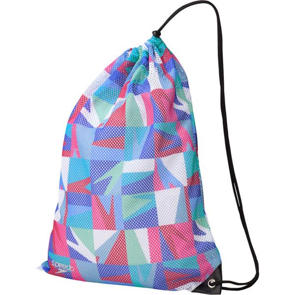 プールやフィットネスシーンで重宝するメッシュバッグです。メッシュ素材なので濡れたままのトレーニンググッズを入れて持ち運びでき、そのまま干すことも可能。紐の留め具付き。安心感のあるしっかりとした生地感です。Speedoらしいカラフルなブーン柄...