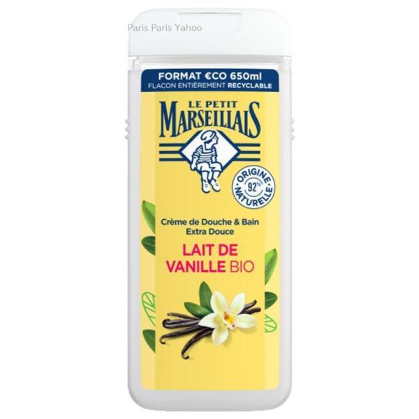 Le Petit Marseillais シャワー クリーム バニラミルク Creme de Douche &amp; Bain Extra Douce Lait de Vanille Bio 650mlは、クリーミーなテクスチャーとマダガ...