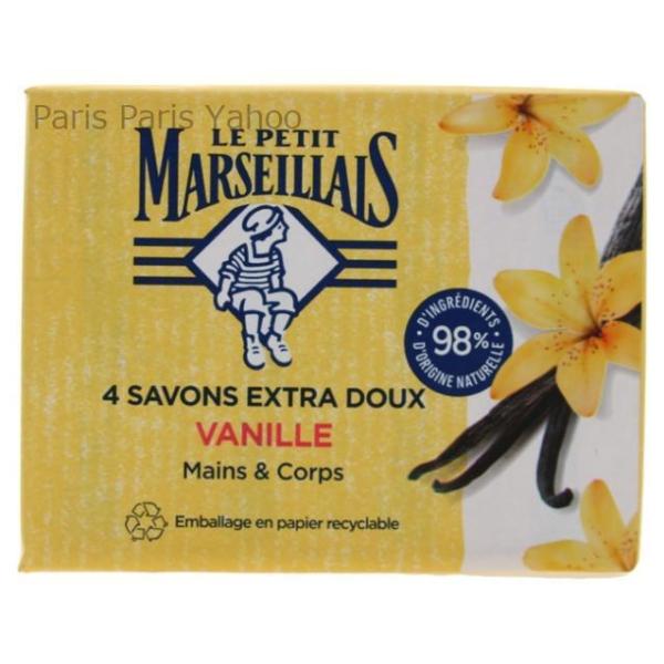 Le Petit Marseillais エクストラ マイルド バニラ ソープ Savon Extra Doux Vanille 4 x 100 gは、家族全員でお使いいただける、やさしい使い心地の石鹸です。伝統的な製法で作られたこの石鹸は...