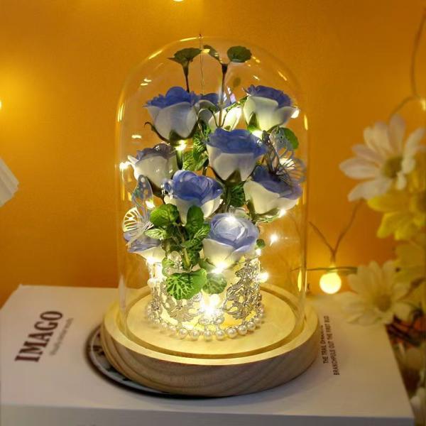 【サイズ】：直径約14cmX高さ約21cm【花材】：最高級の造花を使用しています（品質保証）　ポット：ガラス　 【LEDライト付き】：スイッチと電池交換は底面にあります、電池は付きません。【永遠の花】水やり、水換えの世話や手間が要らず、とっ...