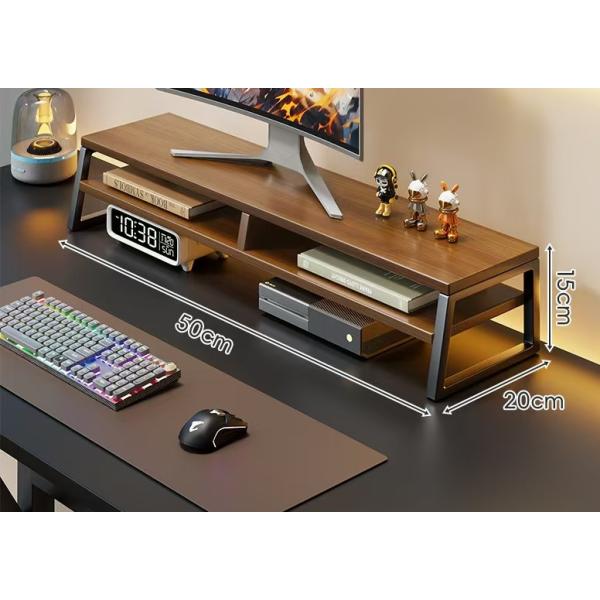 商品紹介サイズ・70×20×15カラー：ウォールナット木構造：収納ラック 二段式収納ラック素材：木製天板＋金属フレーム対応モニター：湾曲/平面ディスプレイ両方OK