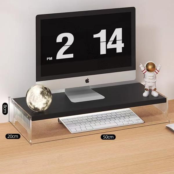商品紹介サイズ・50×20×8カラー：ブラック構造：収納ラック 素材：木製天板+アクリル対応モニター：湾曲/平面ディスプレイ両方OK