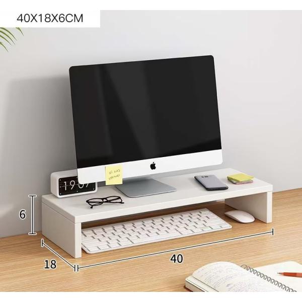 商品紹介サイズ・40×18×6カラー：ホワイト構造：収納ラック素材：木製天板対応モニター：湾曲/平面ディスプレイ両方OK